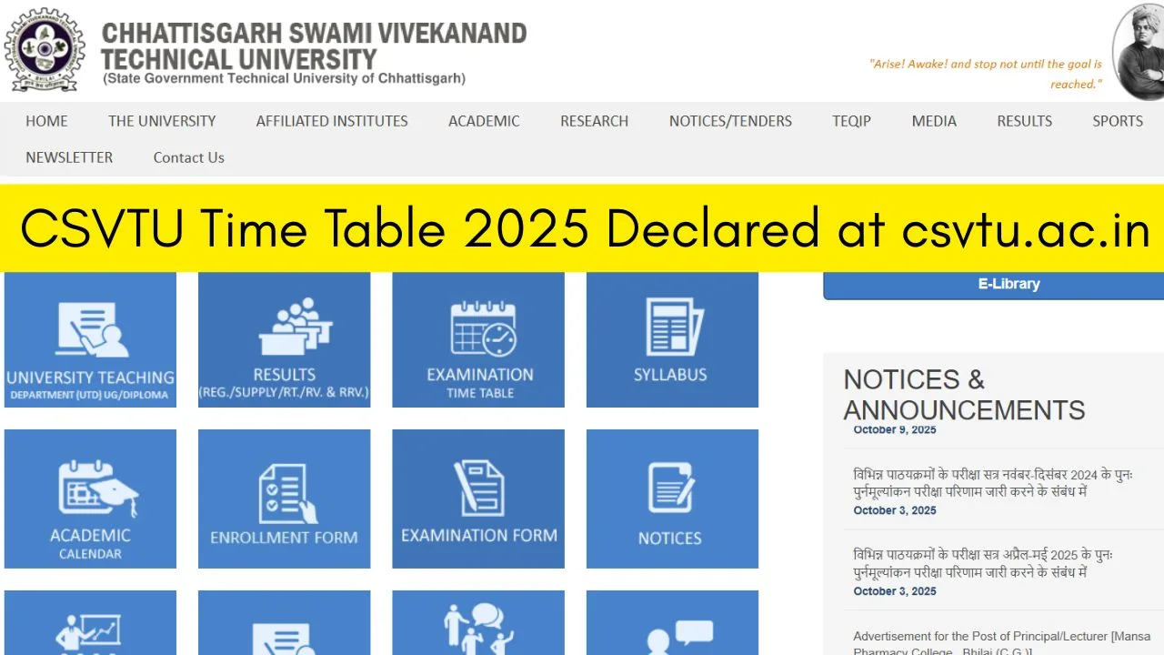 CSVTU Time Table 2025 Declared at csvtu.ac.in, Download PDF ...