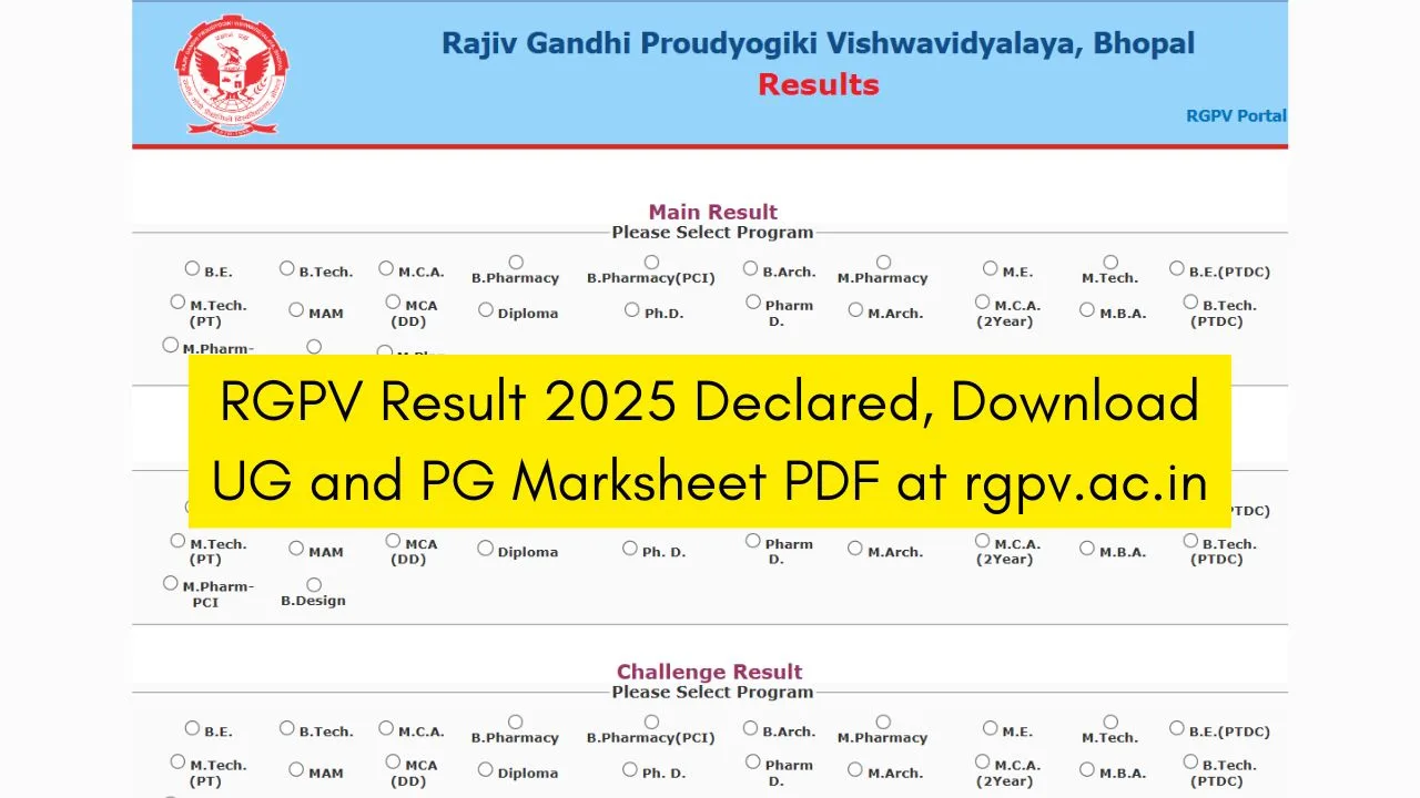 RGPV Result 2025 Declared, Download UG and PG Marksheet PDF at rgpv.ac.in - emrsbahraichup.in